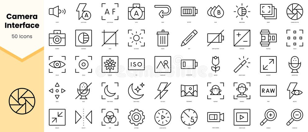 Set of Camera Interface Icons. Simple Line Art Style Icons Pack Stock ...