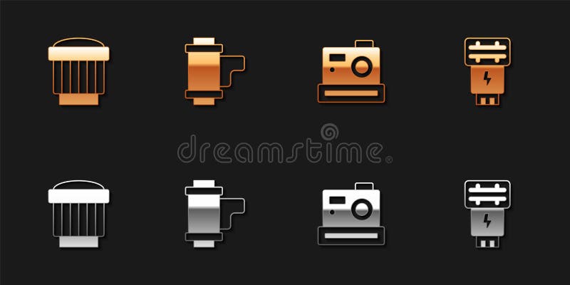 Set Camera Photo Lens, Roll Cartridge, Photo Camera and Flash Icon ...