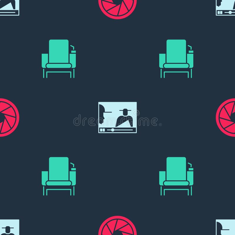 Set Camera Shutter, Online Play Video and Cinema Chair on Seamless ...