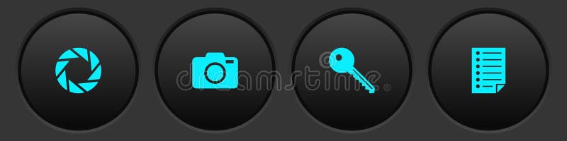Set Camera Shutter, Photo Camera, Key and Document Icon. Vector Stock ...