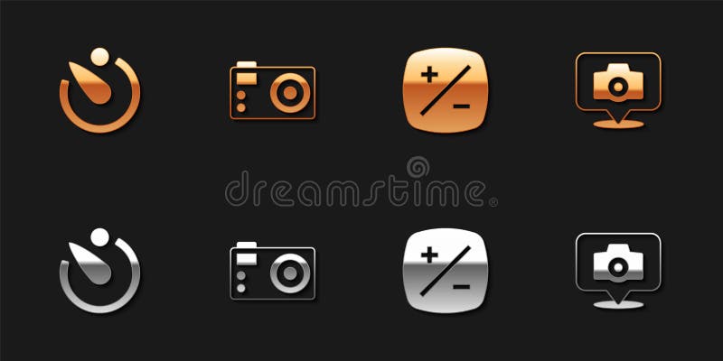 Set Camera Timer, Photo Camera, Exposure Compensation and Icon. Vector ...