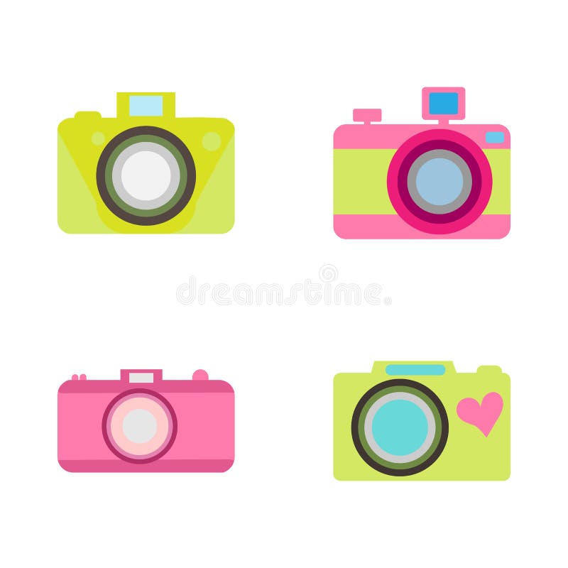 Set of 4 Cameras in a Flat Style on a White Background Stock Vector ...