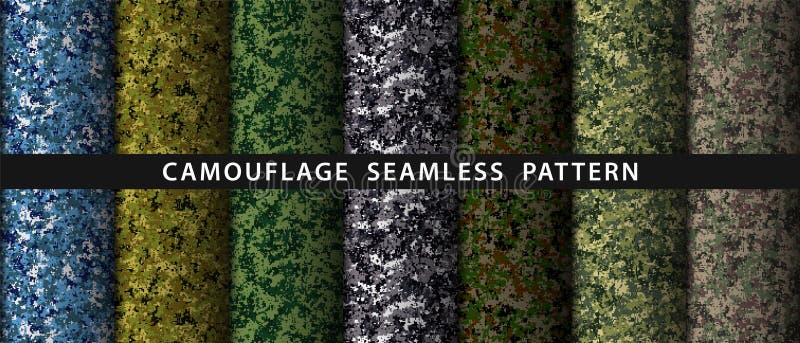 Set Camouflage Military Seamless Pattern. Vector Soldier Uniform Fabrix ...