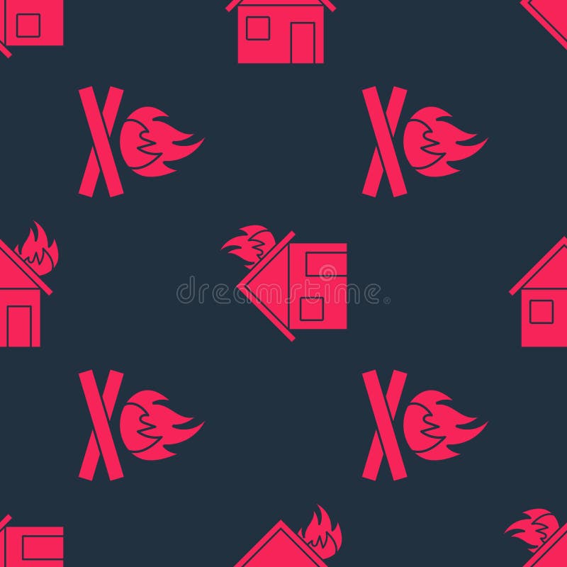Set Campfire and Fire in Burning House on Seamless Pattern. Vector ...