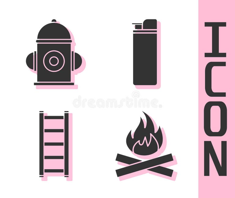 Set Campfire, Fire Hydrant, Fire Escape and Lighter Icon. Vector Stock ...