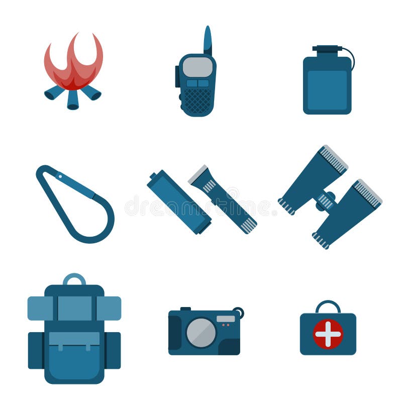 Set of Camping Equipment Icons. Stock Vector - Illustration of graphic ...
