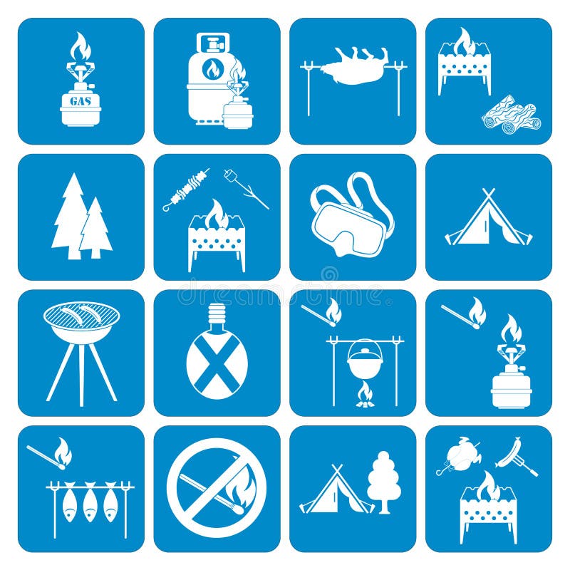 Set of Camping Equipment Icons Stock Vector - Illustration of gear ...