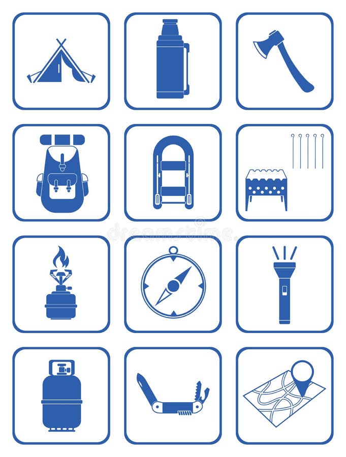 Set of Camping Equipment Icons Stock Vector - Illustration of camp ...