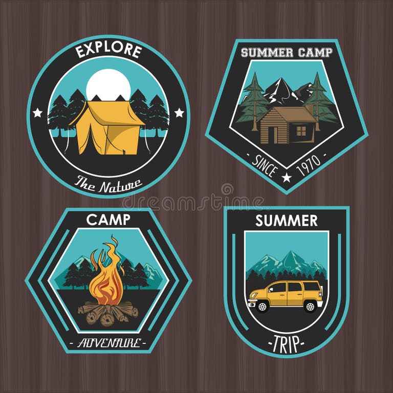 Set of Camping Explore Summer Patches Emblems Stock Vector ...