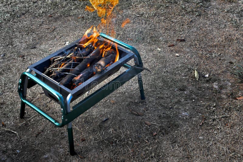 Set on Camping Fire on Aluminium Tripod Stock Image - Image of blaze ...