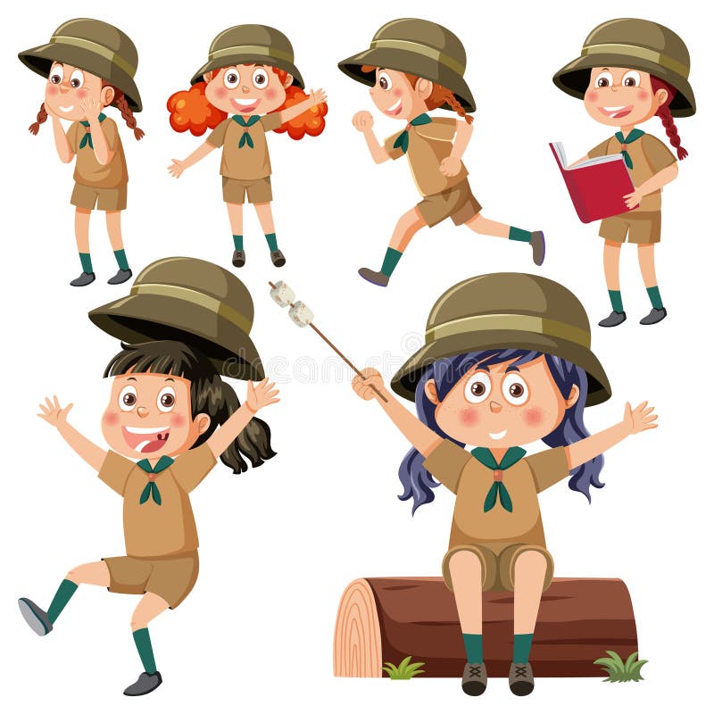 Set of Camping Kids Cartoon Character Stock Vector - Illustration of ...