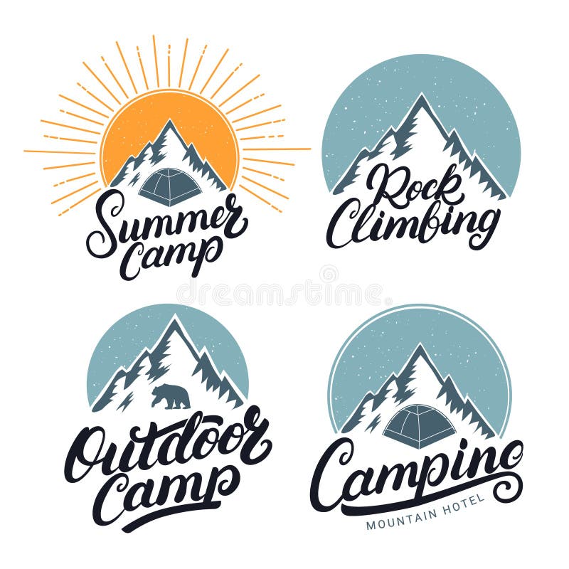 Set Of Camping Summer Camp Outdoor And Rock Climbing Vintage Logos