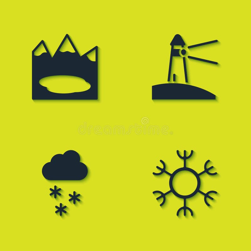 Set Canadian Lake, Snowflake, Cloud with Snow and Lighthouse Icon ...