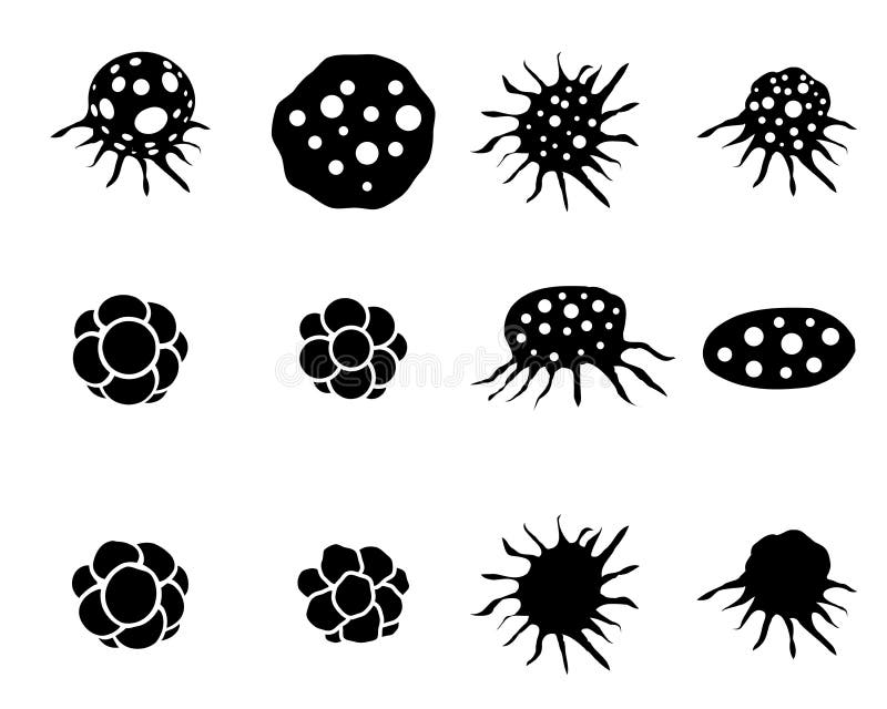 Set of Cancer Cell Icons in Silhouette Style Stock Vector ...