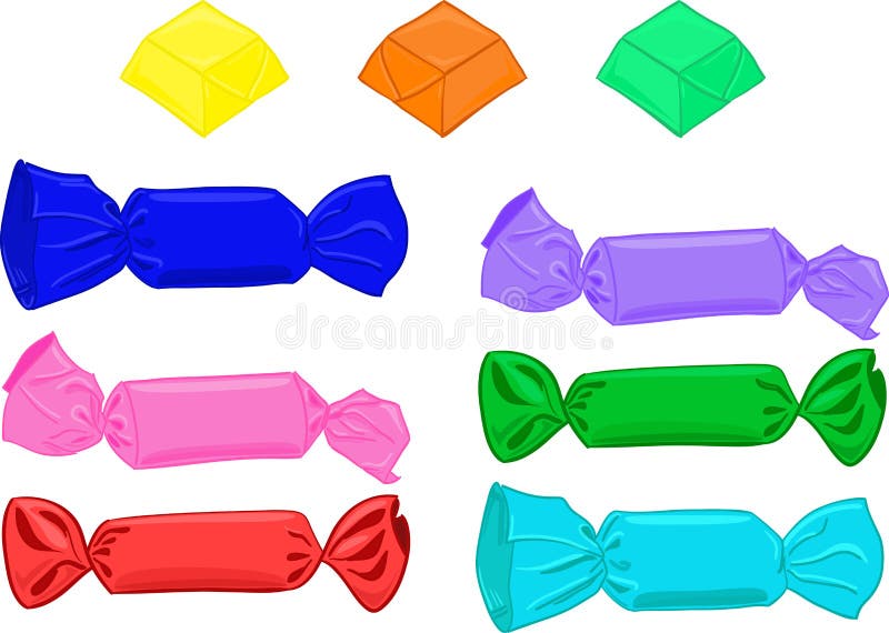 Set of Candies in Wrapper. Colorful, Cute, Cartoon Candy. Stock ...