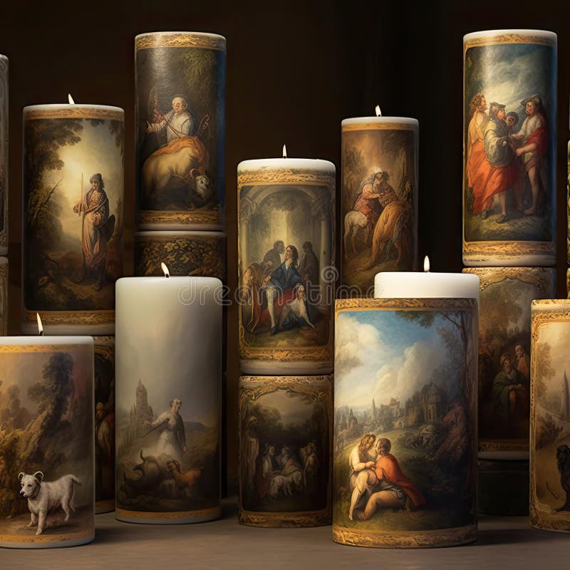 A Set of Candles with Middle Ages Paintings Stock Photo - Image of ...