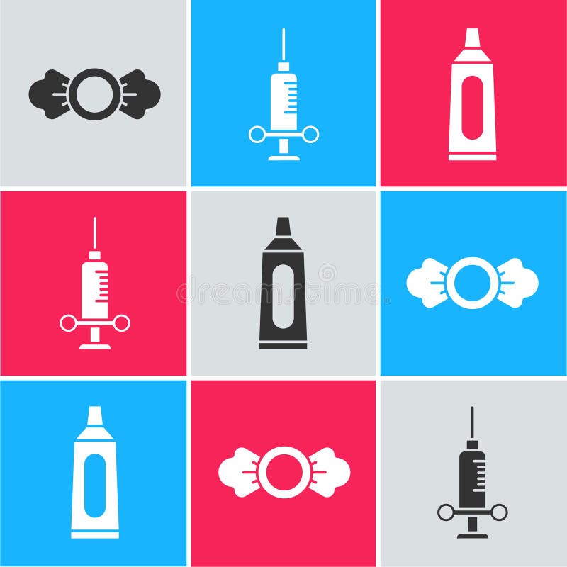 Set Candy, Dental Medical Syringe and Tube of Toothpaste Icon. Vector ...