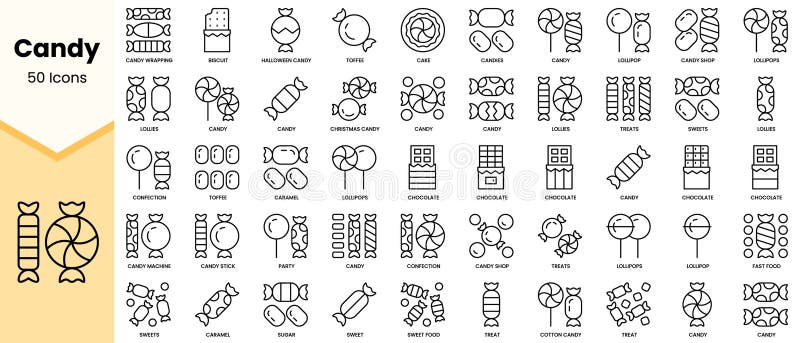 Set of Candy Icons. Simple Line Art Style Icons Pack Stock Vector ...