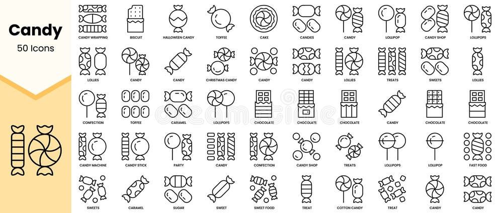 Set of Candy Icons. Simple Line Art Style Icons Pack Stock Vector ...