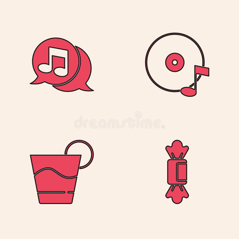 Set Candy, Musical Note in Speech Bubble, Vinyl Disk and Cocktail Icon ...