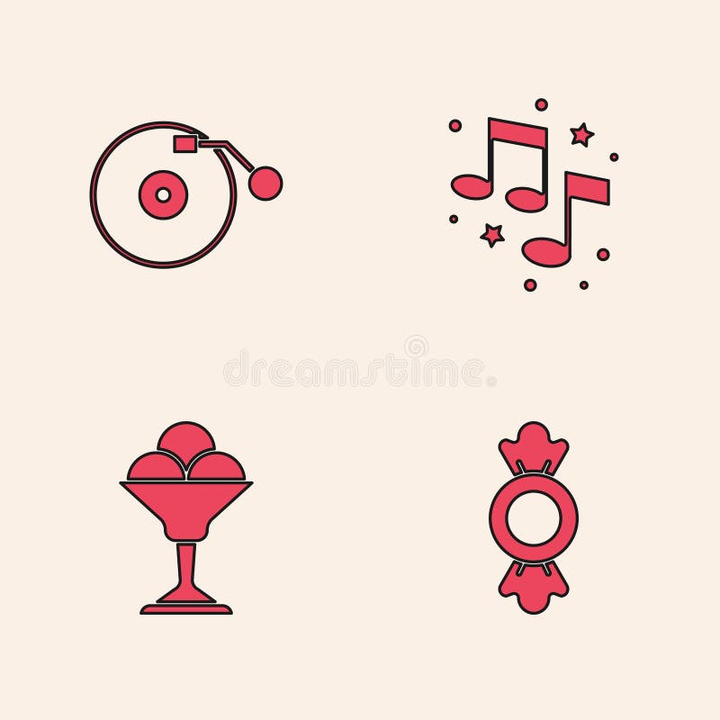 Set Candy, Vinyl Player with Disk, Music Note, Tone and Ice Cream Bowl ...