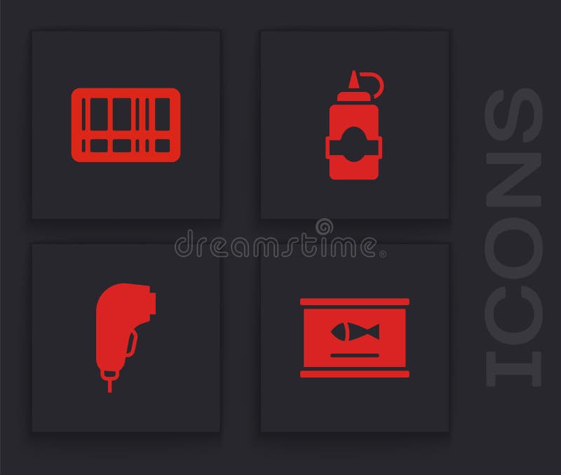 Set Canned Fish, Barcode, Sauce Bottle and Scanner Scanning Bar Icon ...