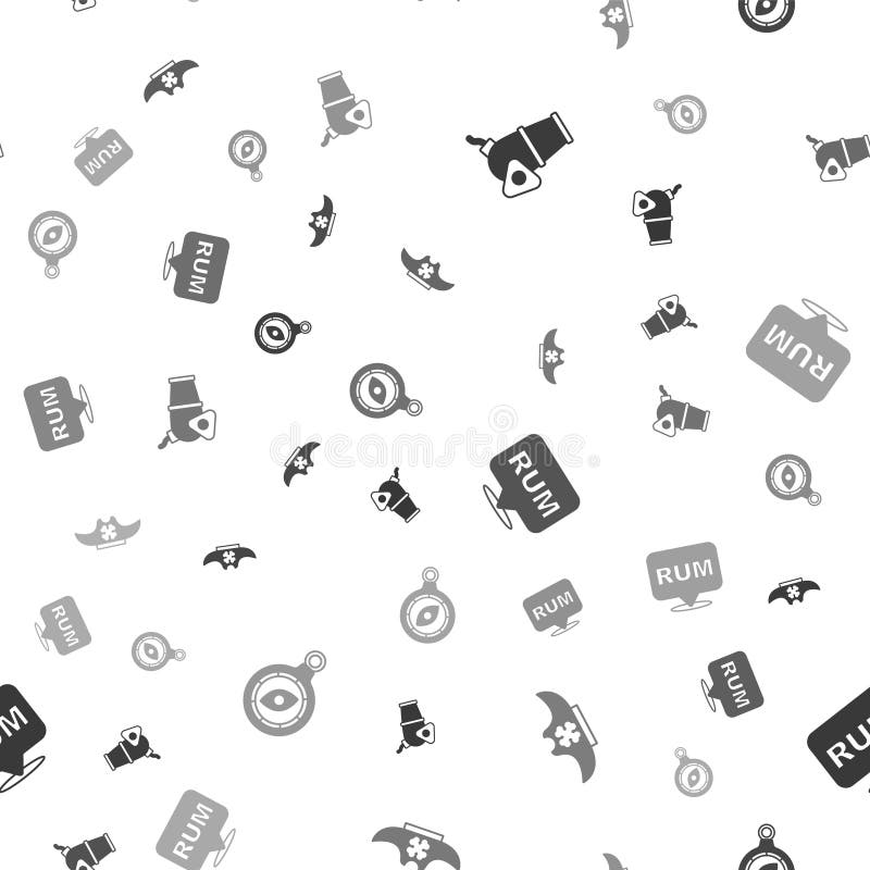 Set Cannon, Pirate Hat, Alcohol Drink Rum and Compass on Seamless ...