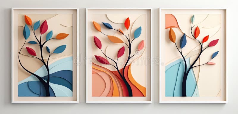 A Set of Canvases with Leaf Patterns. Plant Art Design Stock ...