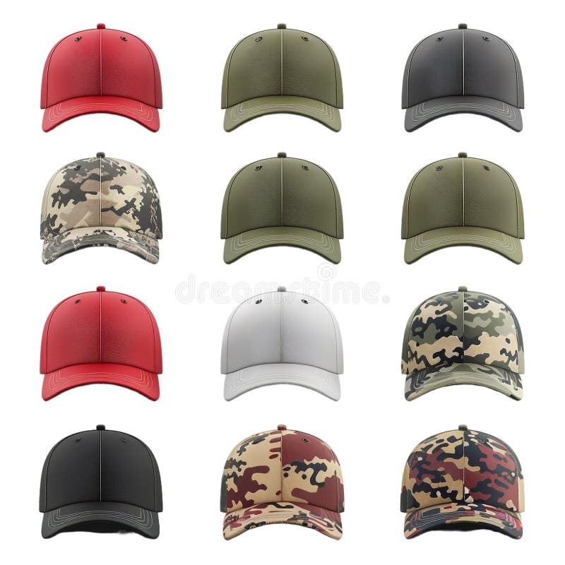 Set of Caps Isolated on Transparent Background Stock Illustration ...