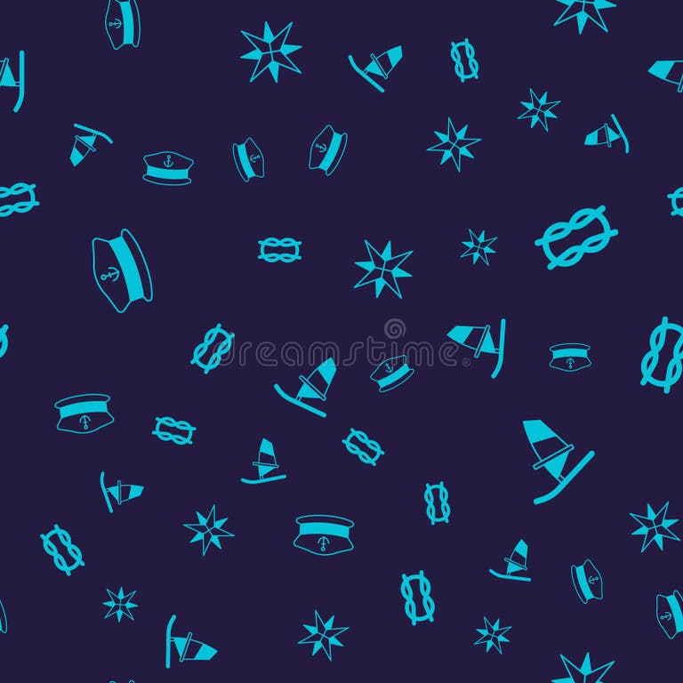 Set Captain Hat, Nautical Rope Knots, Wind Rose and Windsurfing on ...