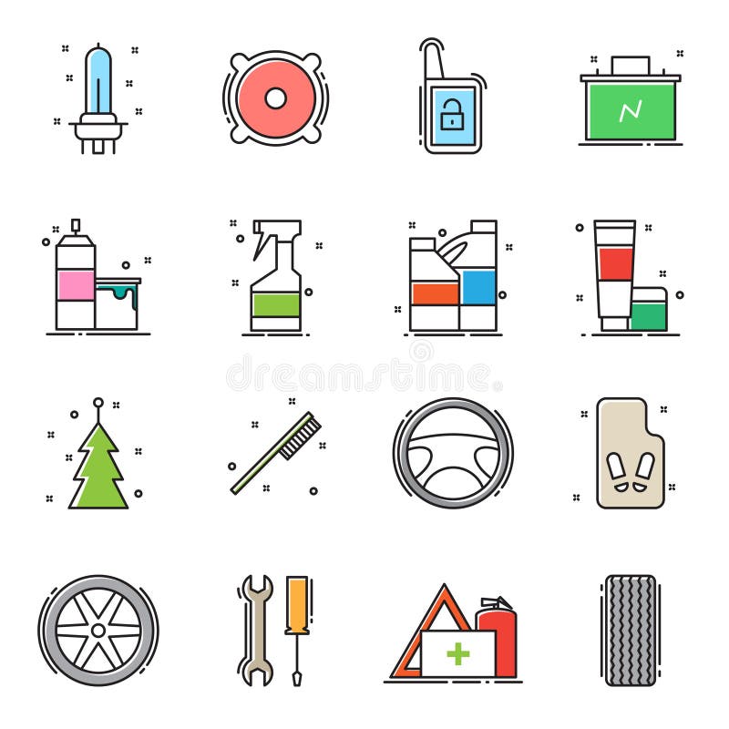 Set of Car Accessories Icons Stock Vector - Illustration of paint ...