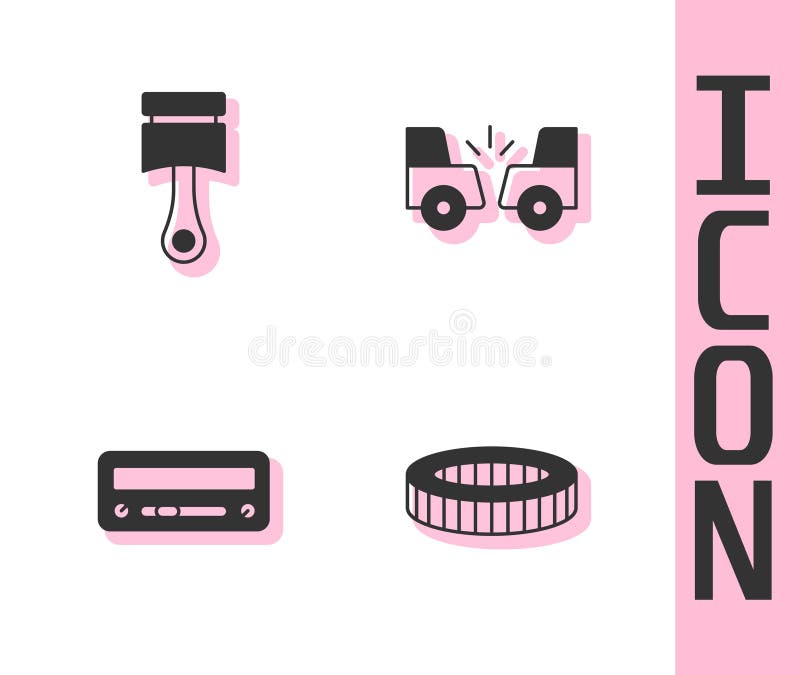 Set Car Air Filter, Engine Piston, Audio and Accident Icon. Vector ...
