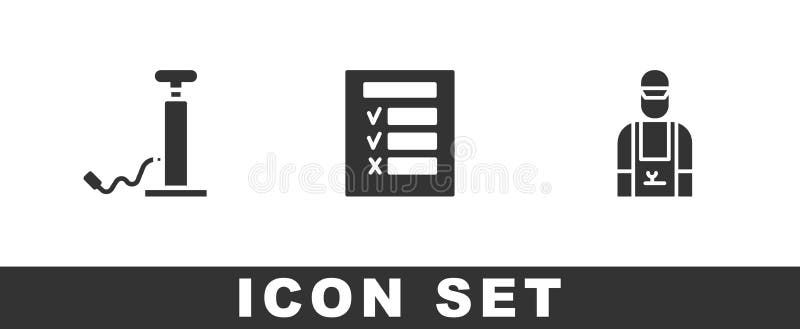 Set Car Air Pump, Inspection and Mechanic Icon. Vector Stock Vector ...