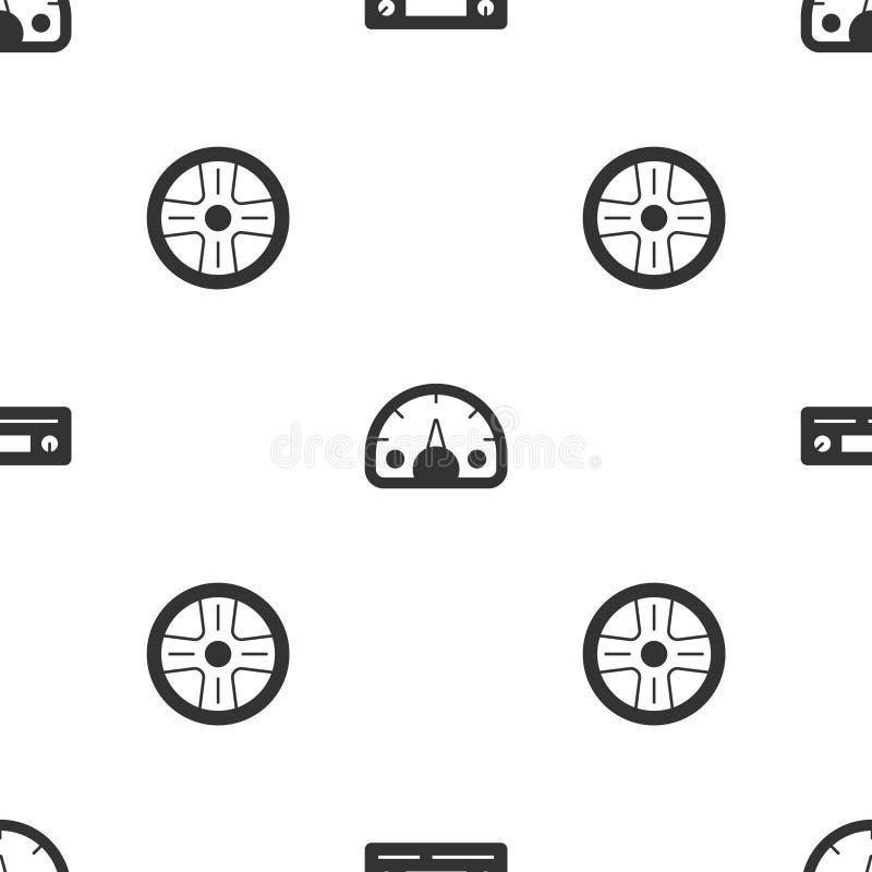 Set Car Audio, Speedometer and Alloy Wheel on Seamless Pattern. Vector ... Set Car Audio, Speedometer and Alloy Wheel on Seamless Pattern. Vector ...