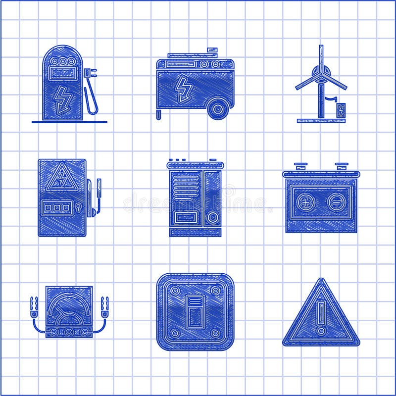 Set Car Battery, Electric Light Switch, Exclamation Mark in Triangle ...