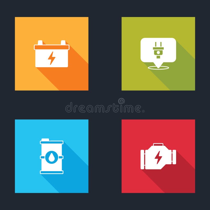 Set Car Battery, Electric Plug, Bio Fuel Barrel and Check Engine Icon ...