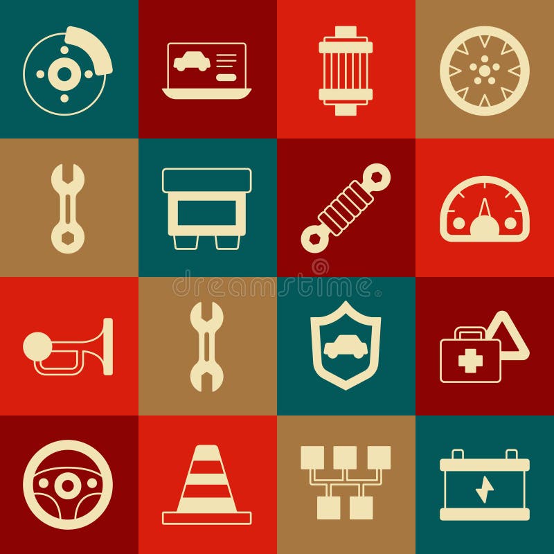 Set Car Battery, First Aid Kit and Warning Triangle, Speedometer, Air ...