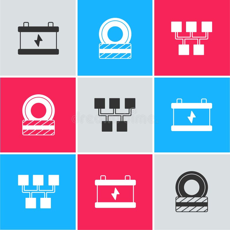 Set Car Battery, Tire Wheel and Gear Shifter Icon. Vector Stock Vector ...