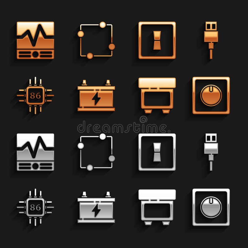 Set Car Battery, USB Cable Cord, Electric Light Switch, Fuse, Processor with Microcircuits CPU ...
