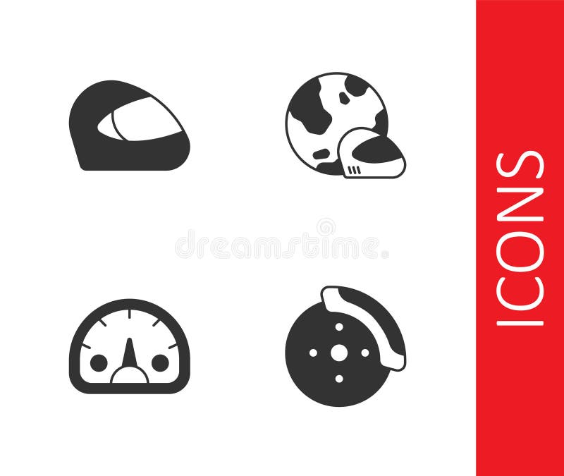 Set Car Brake Disk with Caliper, Racing Helmet, Speedometer and Icon ... Set Car Brake Disk with Caliper, Racing Helmet, Speedometer and Icon ...