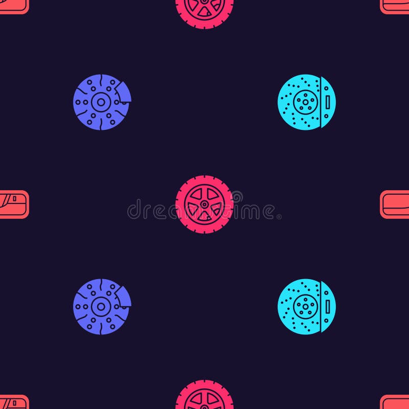 Set Car Brake Disk with Caliper, , Wheel and Door Handle on Seamless ...