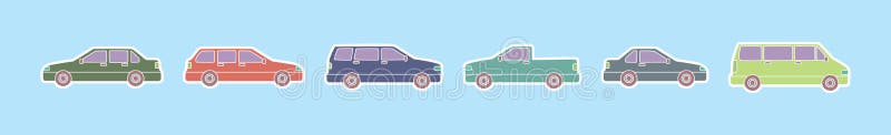 Set of Car Cartoon Icon Design Template with Various Models. Vector ...
