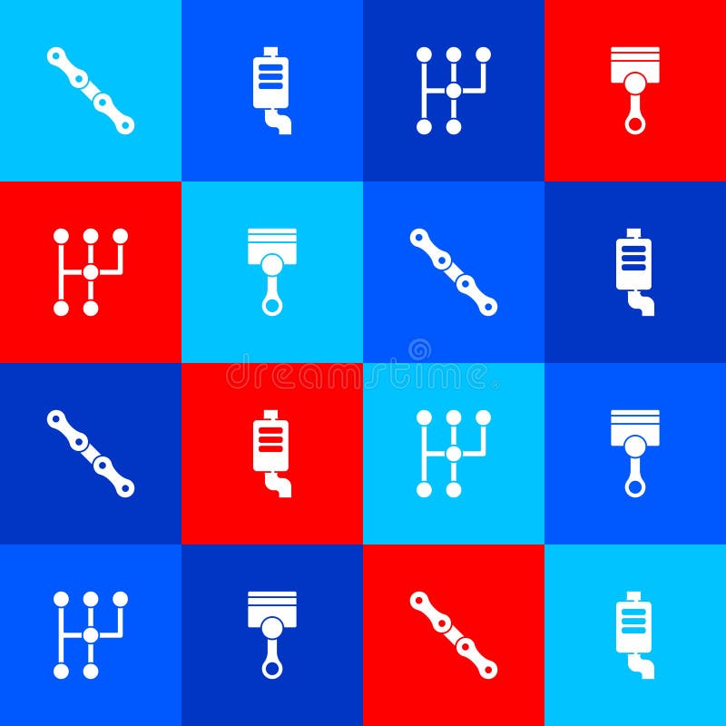 Set Car Chain, Muffler, Gear Shifter and Engine Piston Icon. Vector ... Set Car Chain, Muffler, Gear Shifter and Engine Piston Icon. Vector ...