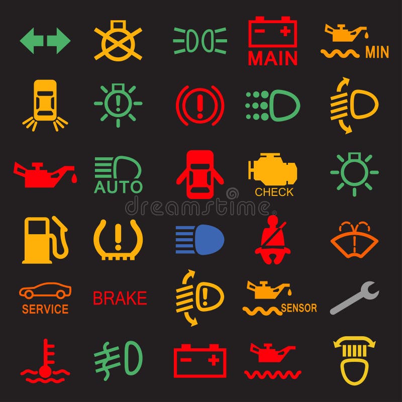 Vector Collection of Car Dashboard Panel Indicators and Warning Lights ...