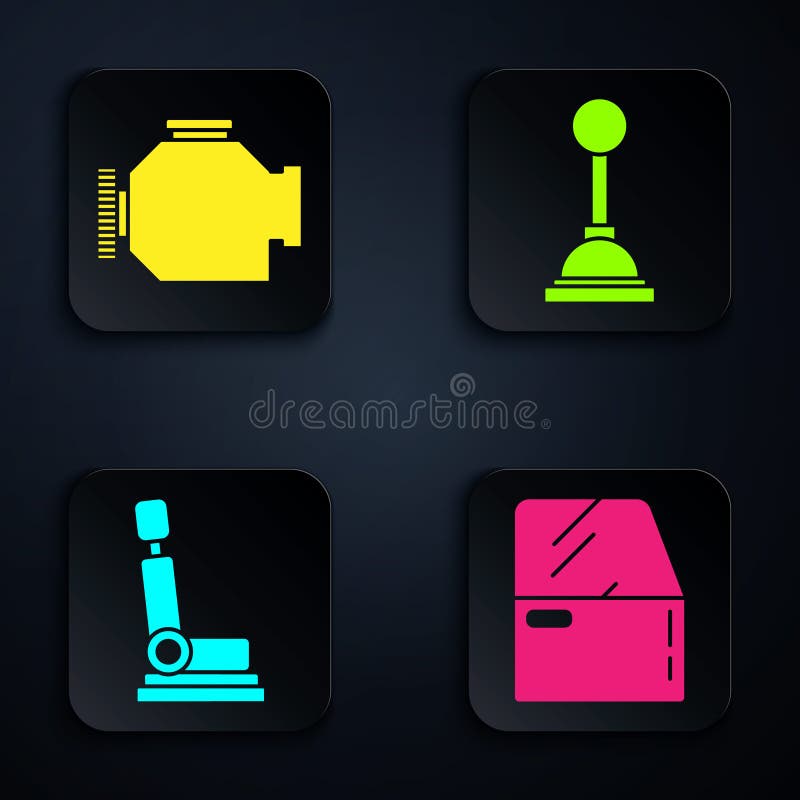 Set Car Door, Check Engine, Car Seat and Gear Shifter. Black Square ...