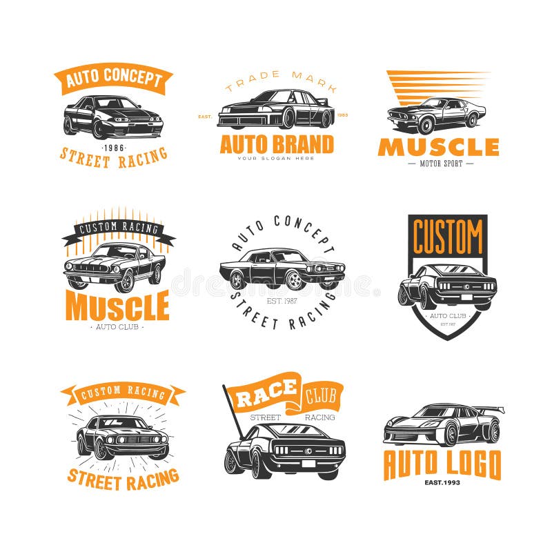 Set of Car Emblems. Race Club Stock Vector - Illustration of auto, fire ...