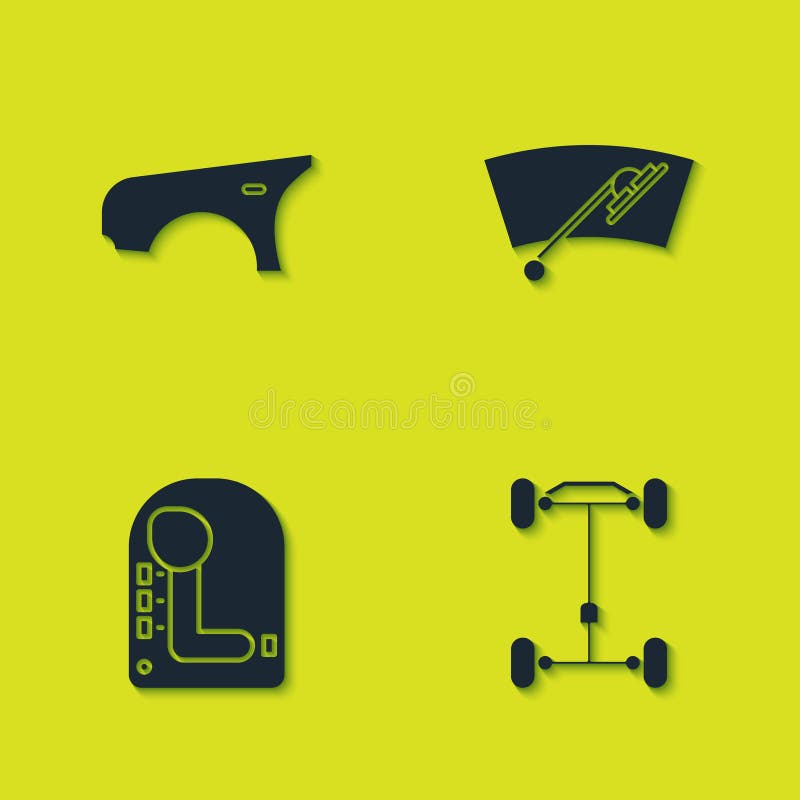 Set Car Fender, Chassis Car, Gear Shifter and Windscreen Wiper Icon ...