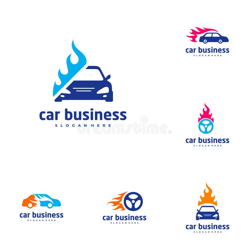 Set of Car Fire Logo Vector Template, Creative Car Logo Design Concepts ...