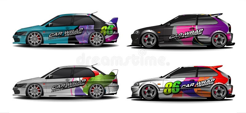 Set of Car Graphic Vector. Abstract Colorfull with Curved Shape ...