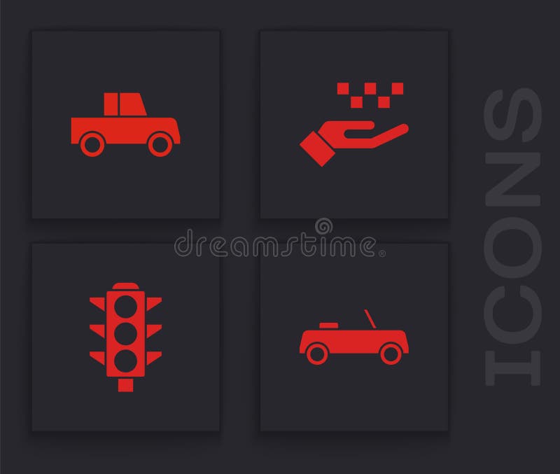 Set Car, , Hand with Taxi and Traffic Light Icon. Vector Stock Vector ...